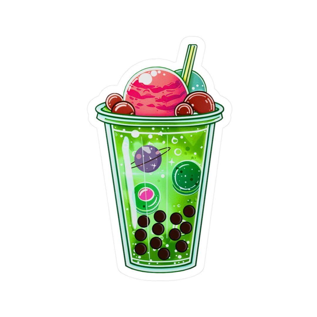 Matcha Boba Latte With Lofi Planets Cute Vinyl Sticker for Laptop ...