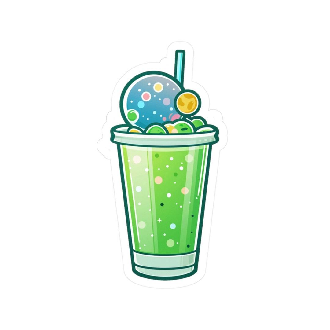 Matcha Boba Latte With Lofi Planets Cute Vinyl Sticker for Laptop ...
