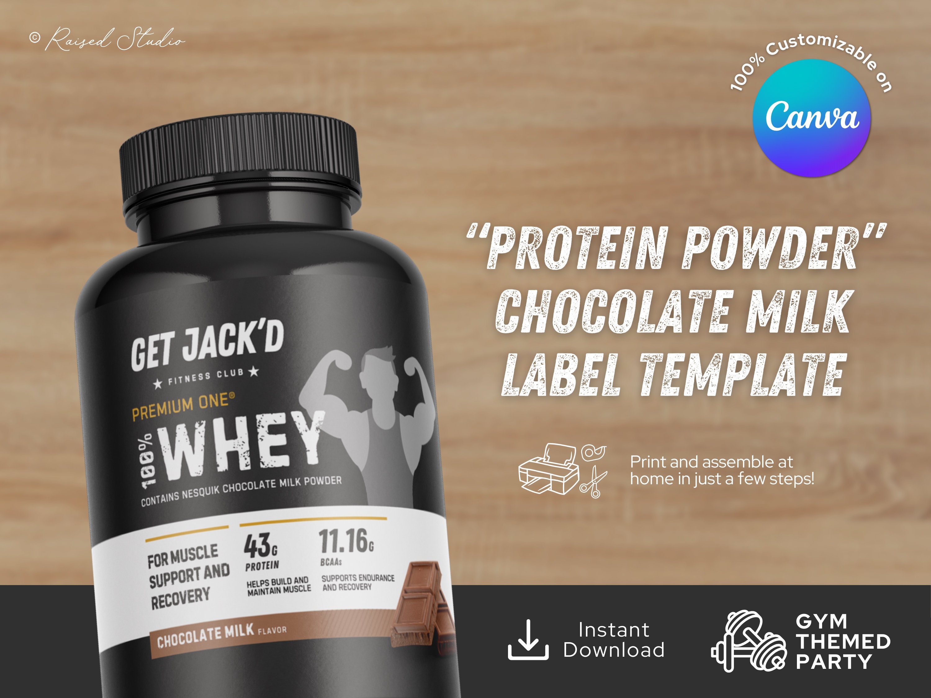 Custom "protein Powder" Bottle Labels Template - Gym First Birthday ...