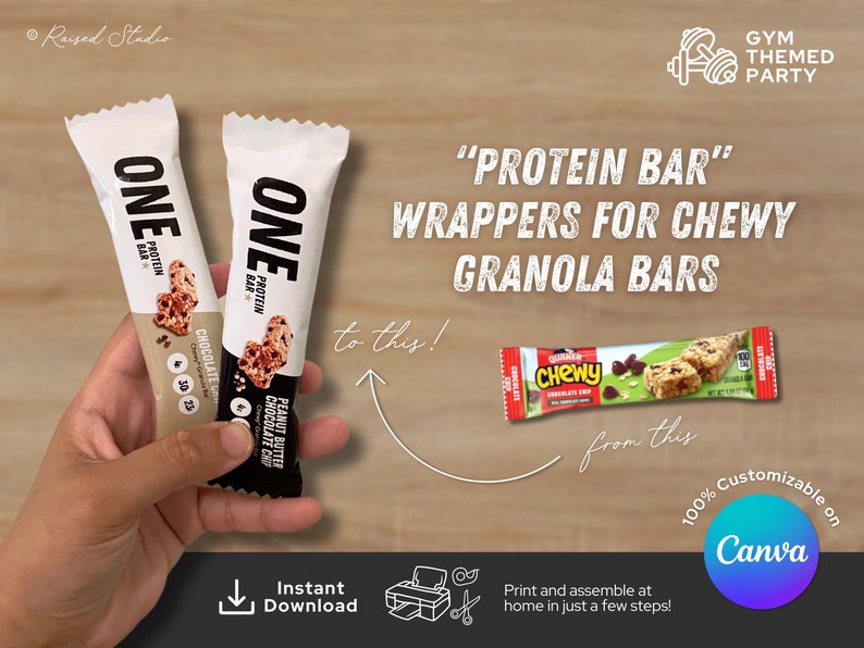 Custom protein Bar Granola Bar Wrapper Template First Birthday Food ...
