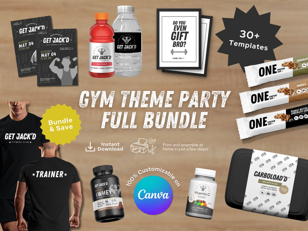 FULL BUNDLE Gym Party Template Bundle - Gym First Birthday - Candy ...