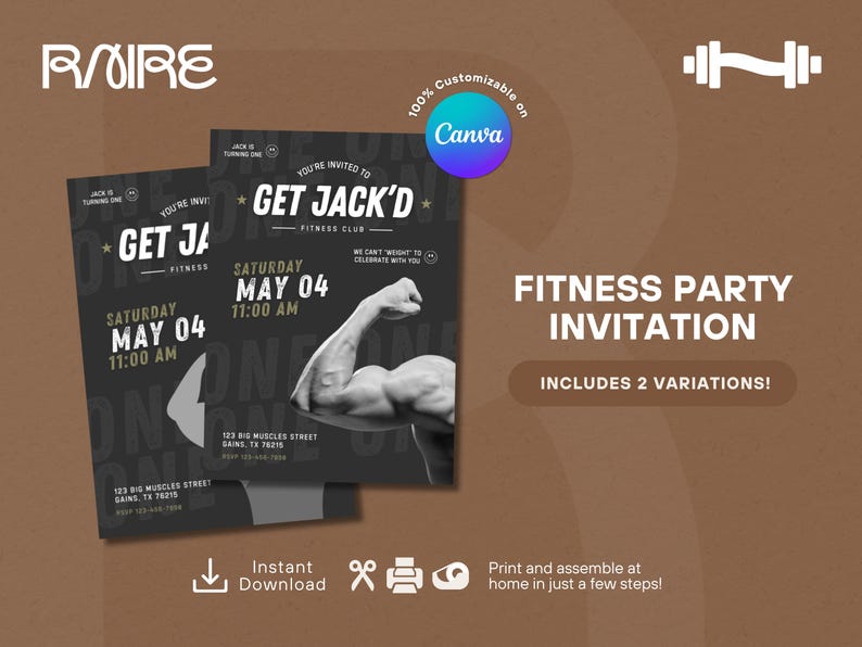 Gym Theme Birthday Invitation – Fitness Party (digital Download) - Etsy