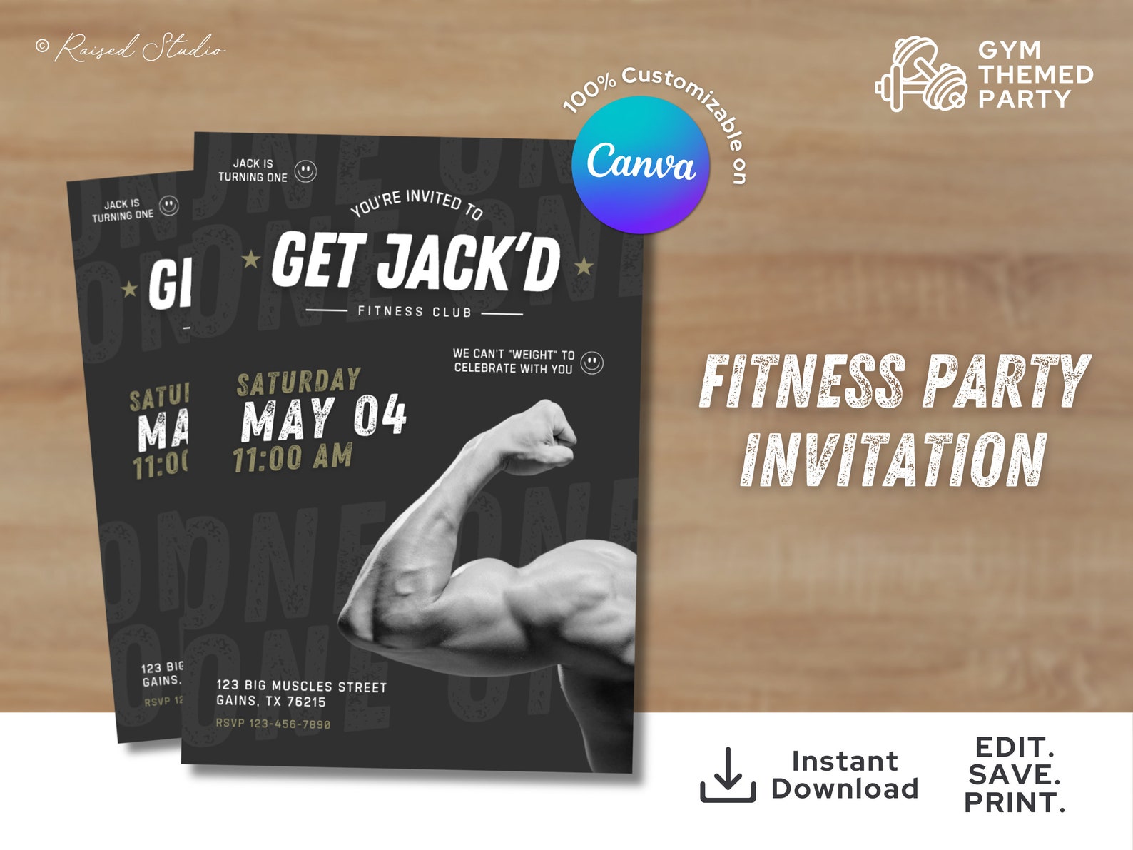 Gym Theme First Birthday Invitation Template - Fitness Themed First ...