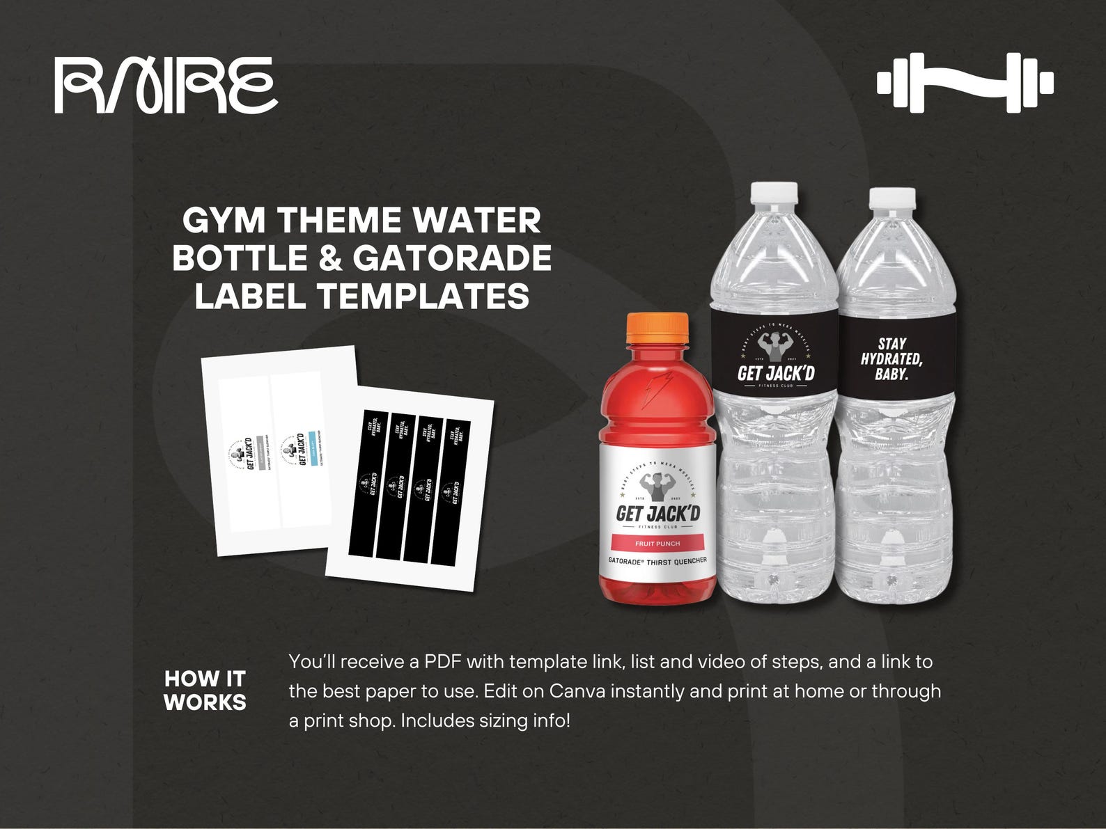 Gym Party Template Bundle – Fitness Birthday, Favor Labels (digital ...