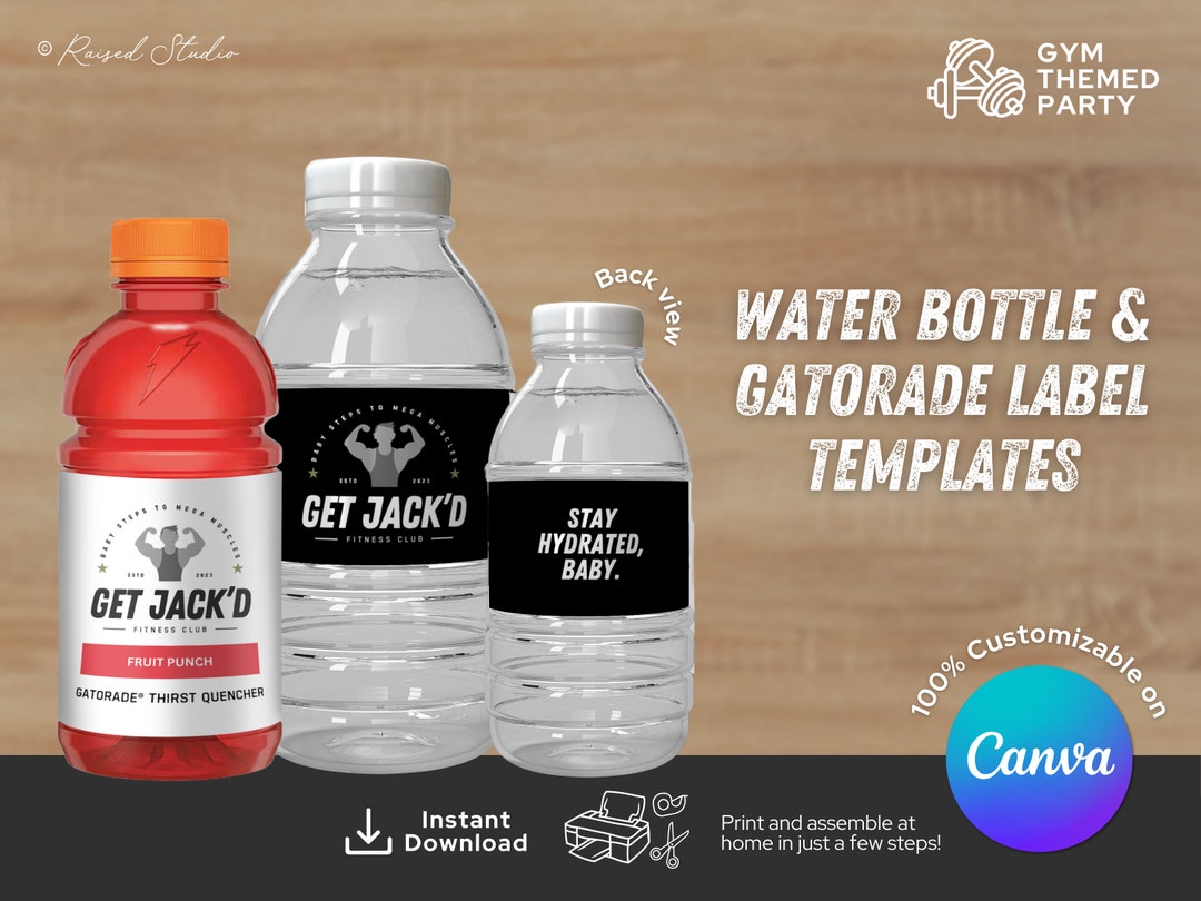 Custom Water & Gatorade Bottle Labels Template - Gym First Birthday ...