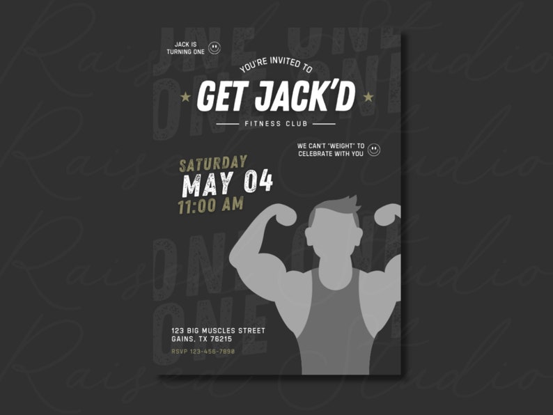 Gym Theme First Birthday Invitation Template - Fitness Themed First ...