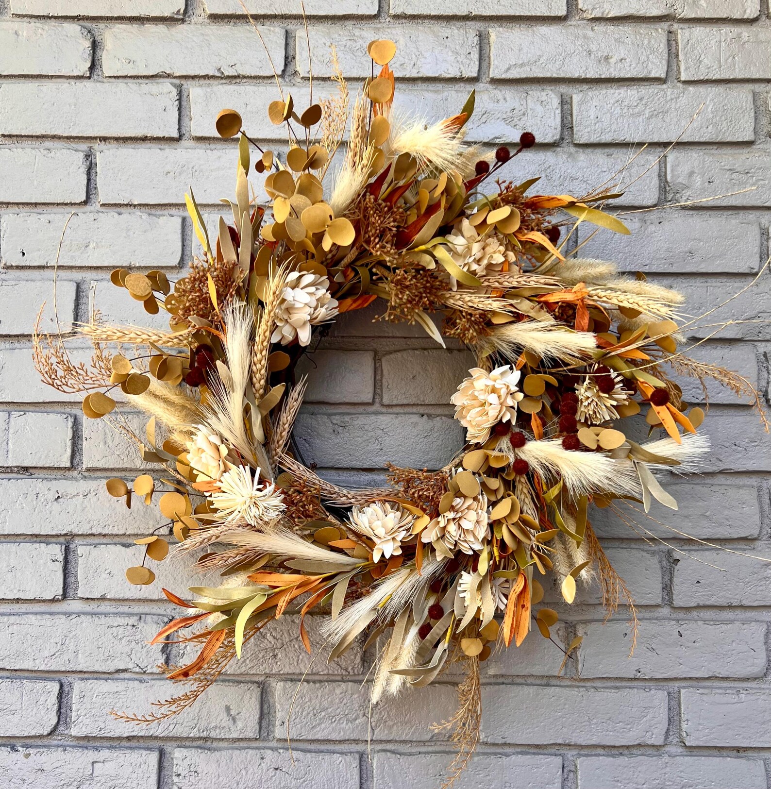 Boho Style Autumn Wreath With Pampas Grass, Faux Wheat and Berries ...