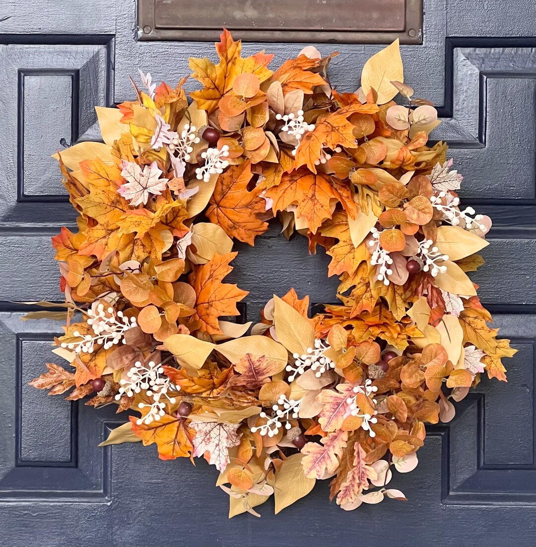 Handcrafted Fall Leaves Wreath: 22" Harvest Decor - Etsy