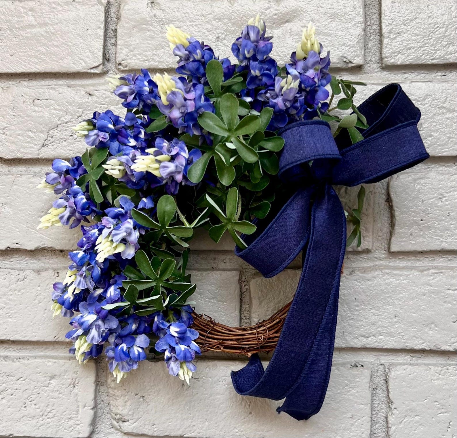 Bluebonnet Mini Wreath: Texas Home Decor With Navy Ribbon - Etsy