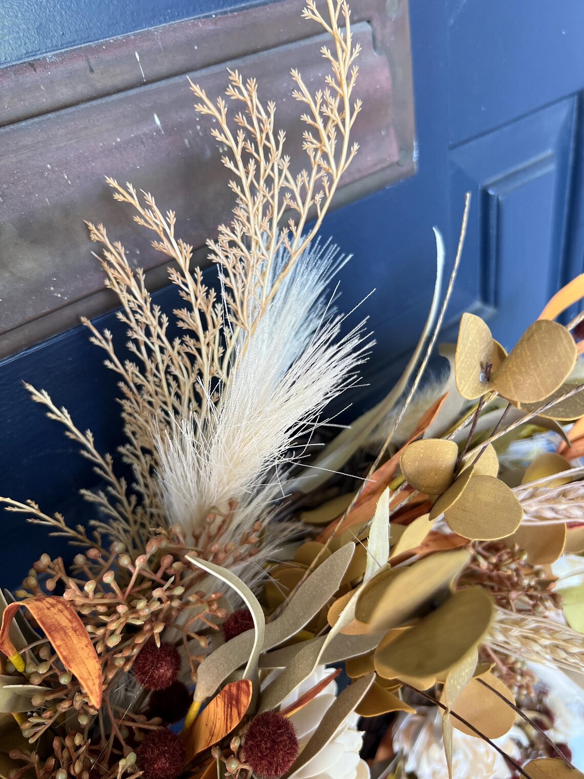 Boho Style Autumn Wreath With Pampas Grass, Faux Wheat and Berries ...