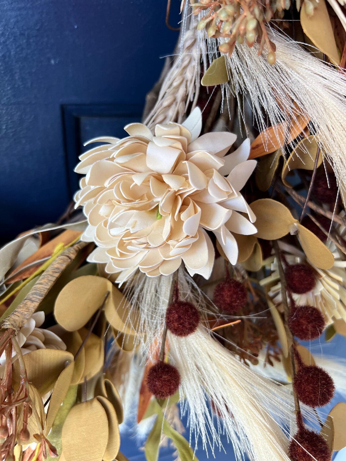 Boho Style Autumn Wreath With Pampas Grass, Faux Wheat and Berries ...