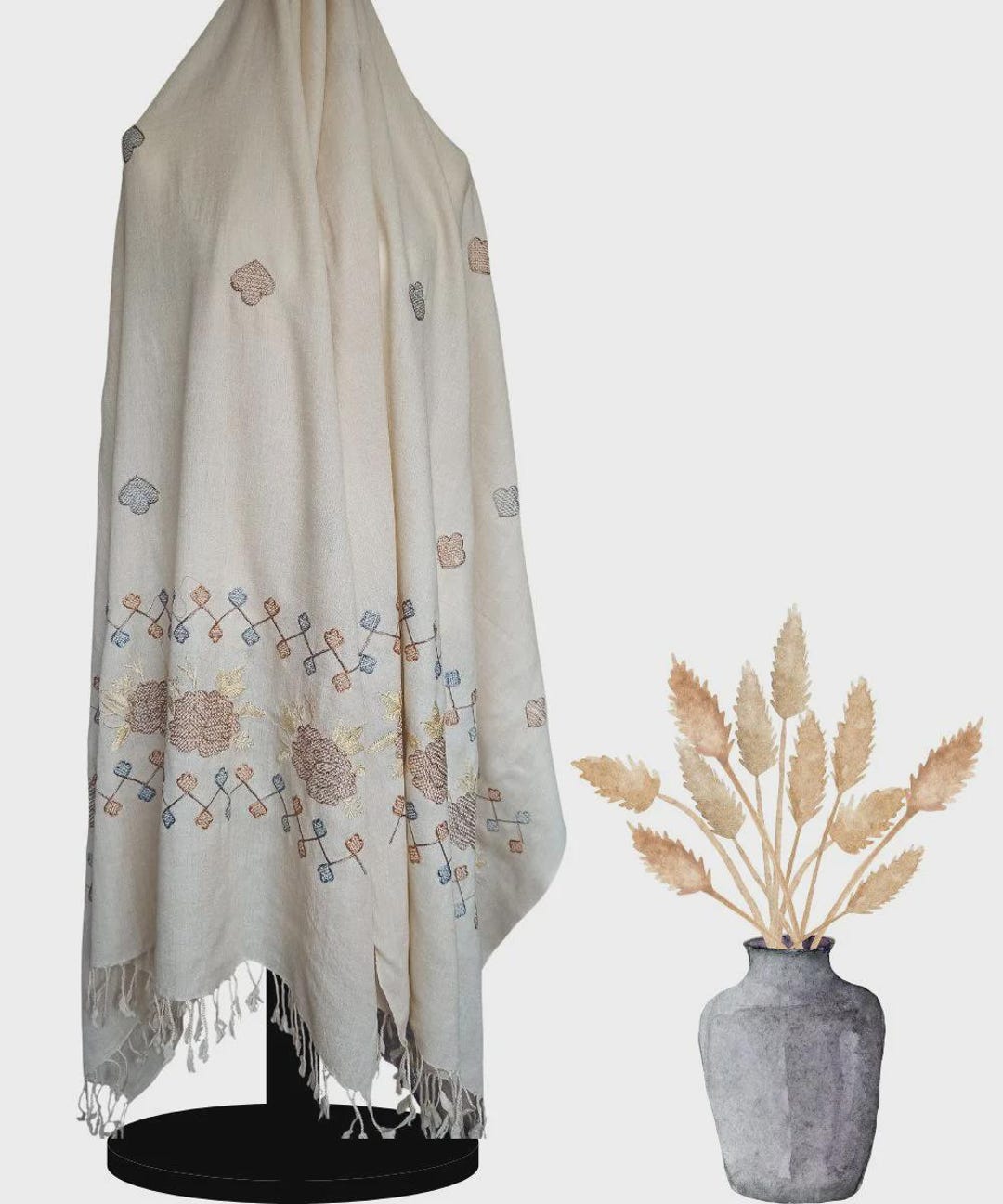 Pakistani Women Shawl With Machine Embroidery-swati Base Woolen Shawl ...