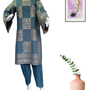 Asian Pakistani Indian Party Wear Dresses-urdu Calligraphy Blockprint ...