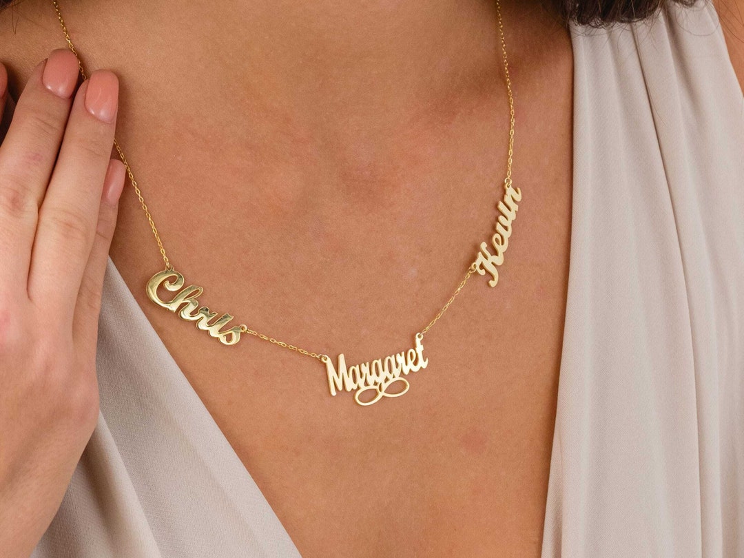 14K Gold Personalized Three Name Necklace, Gold Infinity Pendant ...