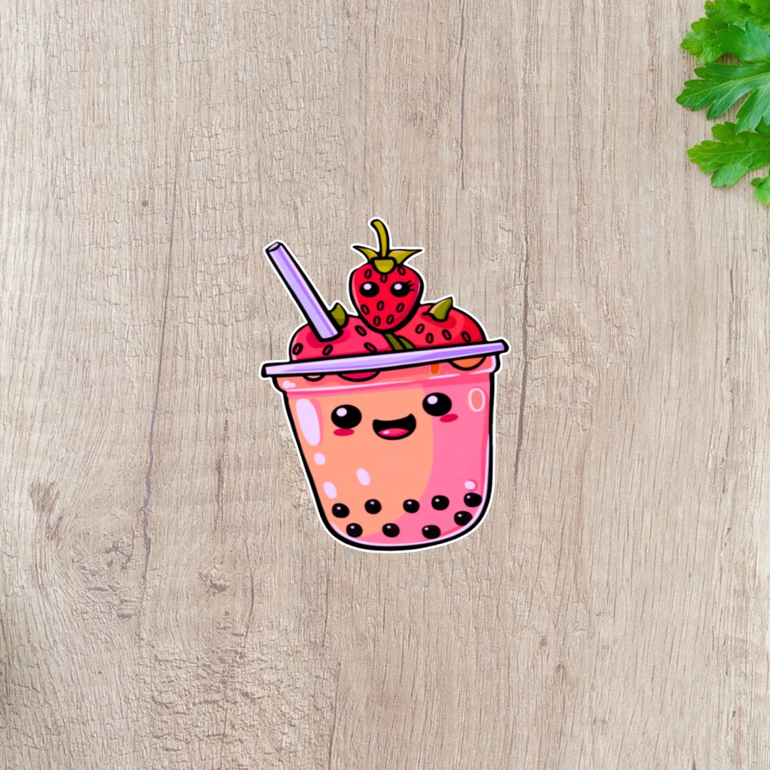 Cute Strawberry Boba Tea Sticker Boba Vinyl Sticker Kawaii Boba Sticker ...