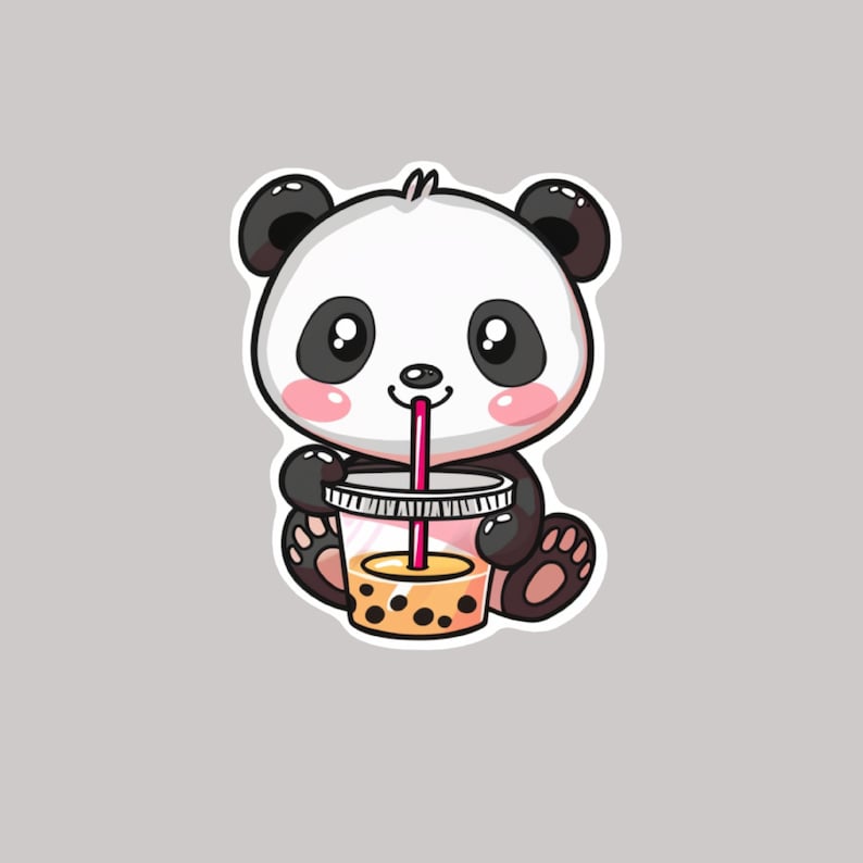 Cute Panda Boba Sticker | Panda Boba Vinyl Sticker | Kawaii Panda ...