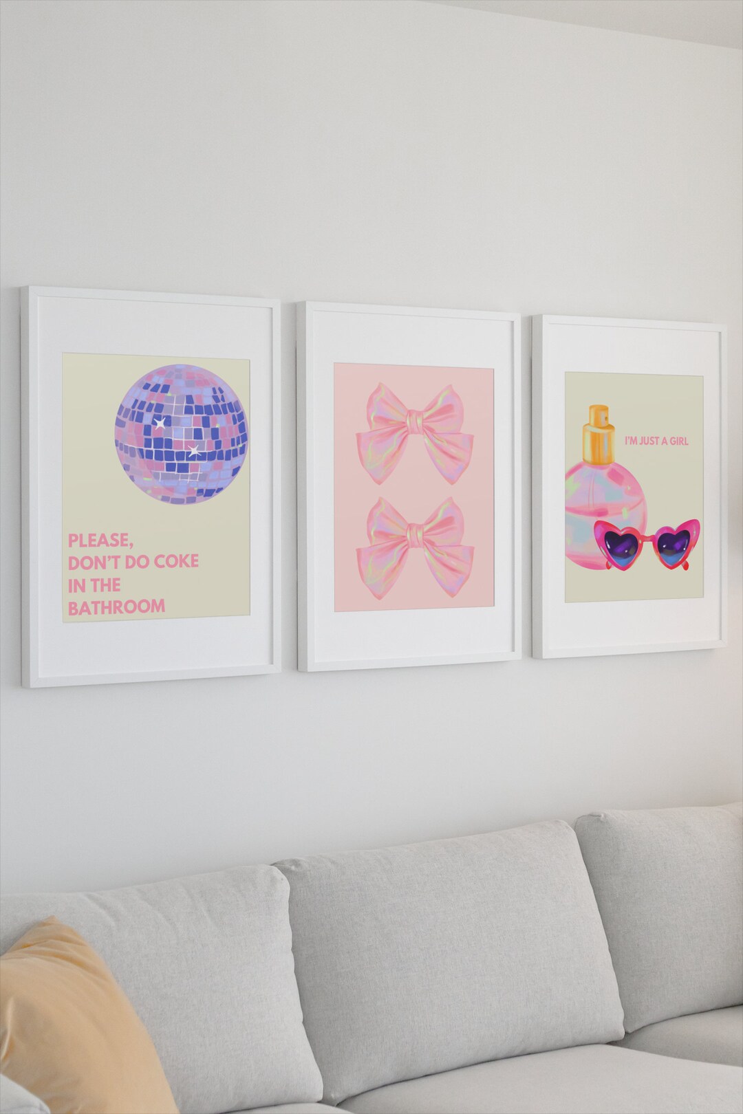 Girly Pink Preppy Printable Set of 3, Downloadable Prints, Trendy Pink ...