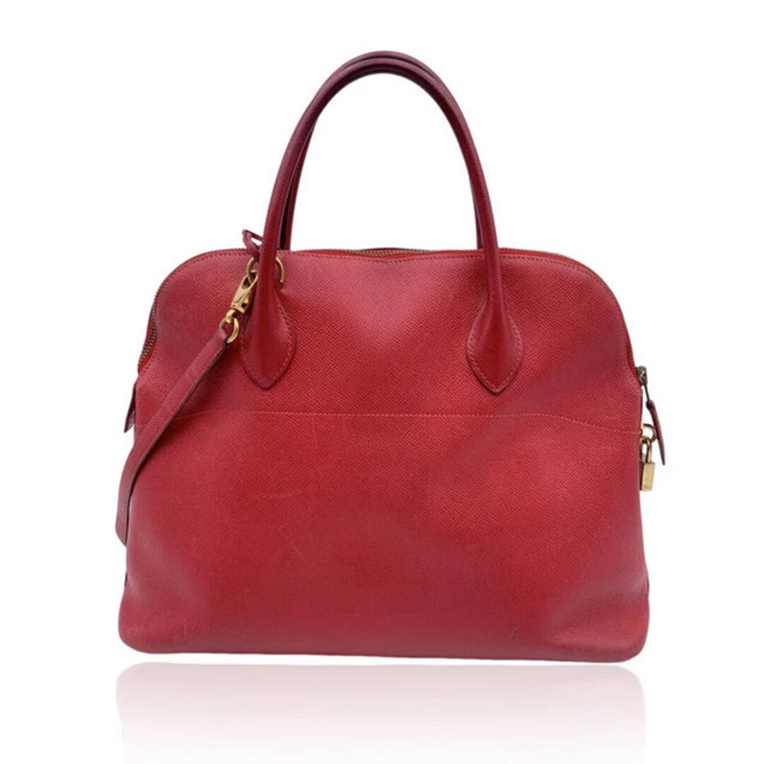 Authentic Hermes Vintage 1992 Red Leather Bolide 35 Satchel Bag With ...