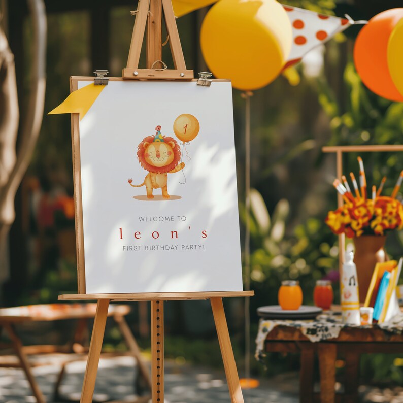 Editable Watercolor Lion Birthday Welcome Sign | DIY Printable Template ...