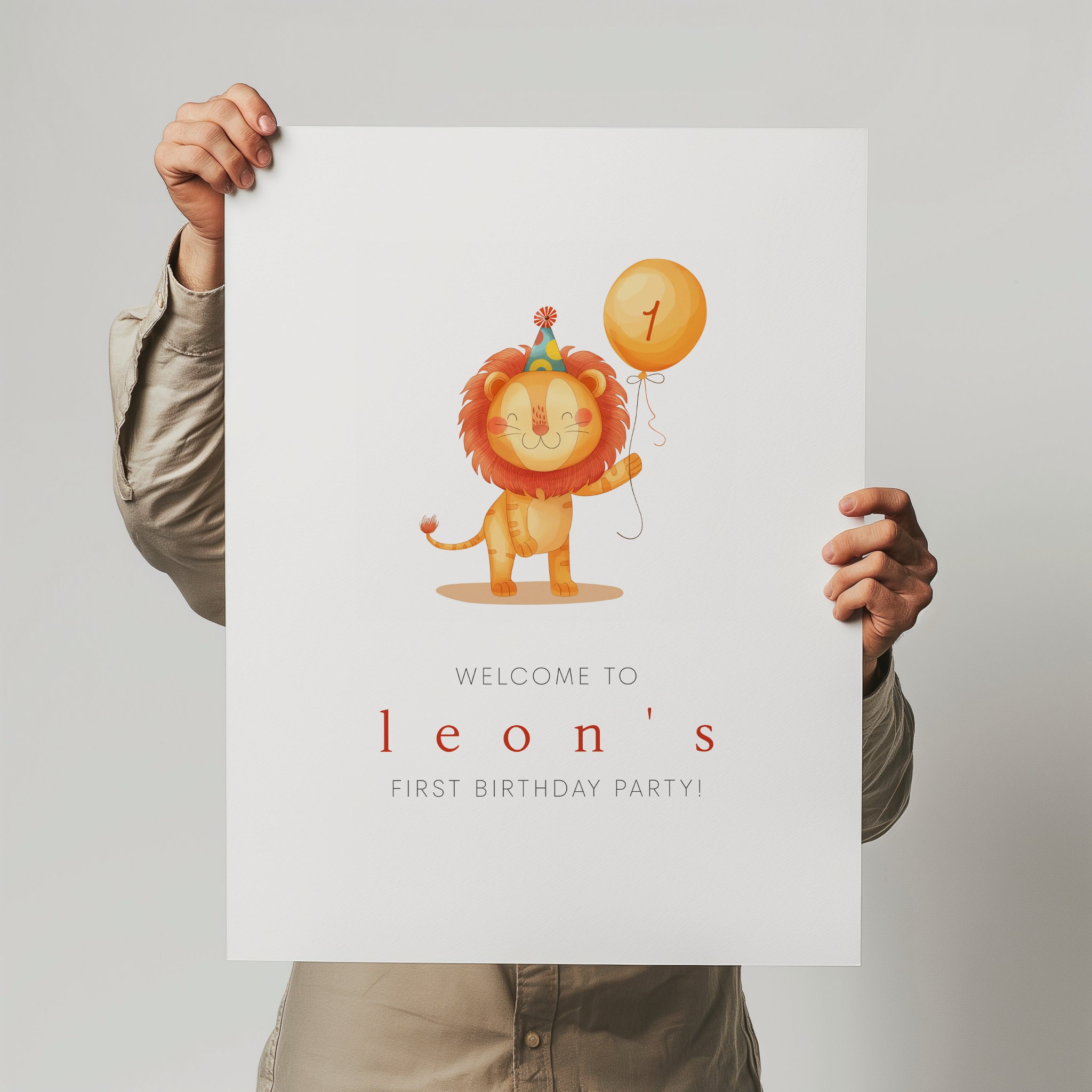 Editable Watercolor Lion Birthday Welcome Sign | DIY Printable Template ...