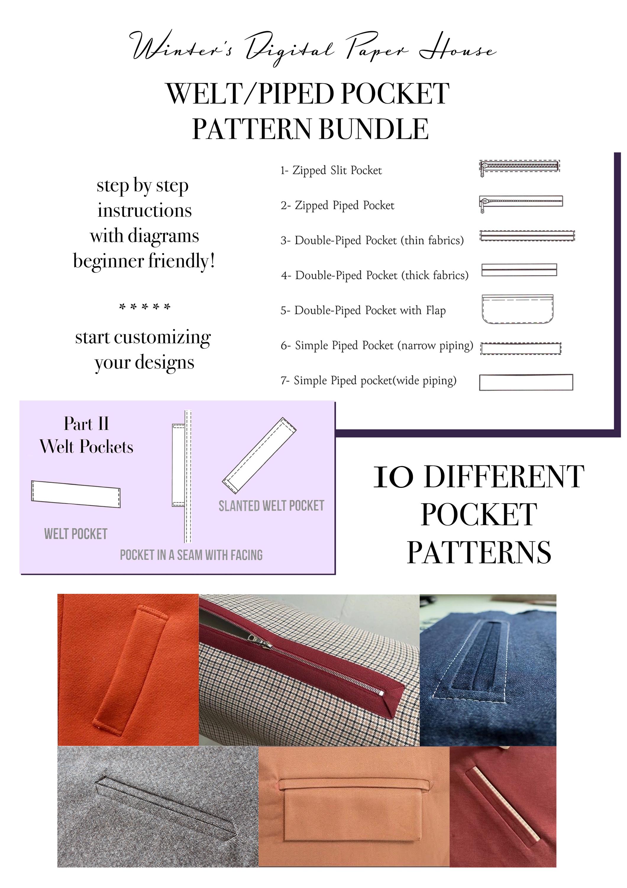 Piped and Welt Pocket Sewing Pattern Bundle Step by Step Instructions ...