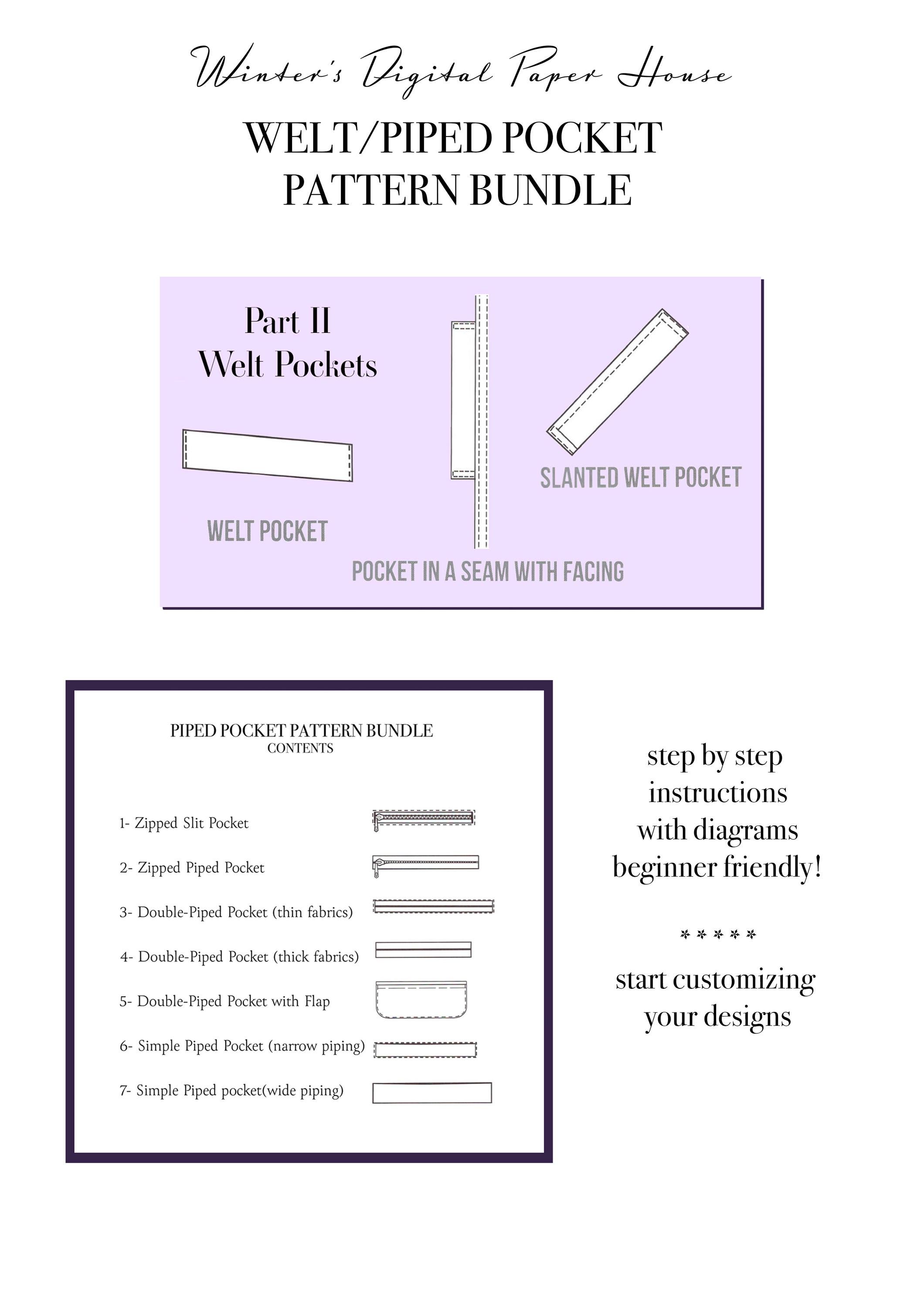 Piped and Welt Pocket Sewing Pattern Bundle Step by Step Instructions ...