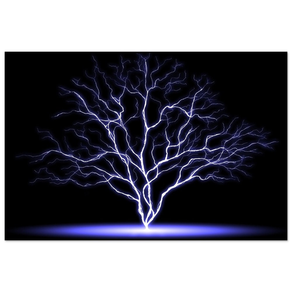 Lightning Storm Tree Metal Wall Art Print, Surreal Fantasy Picture ...