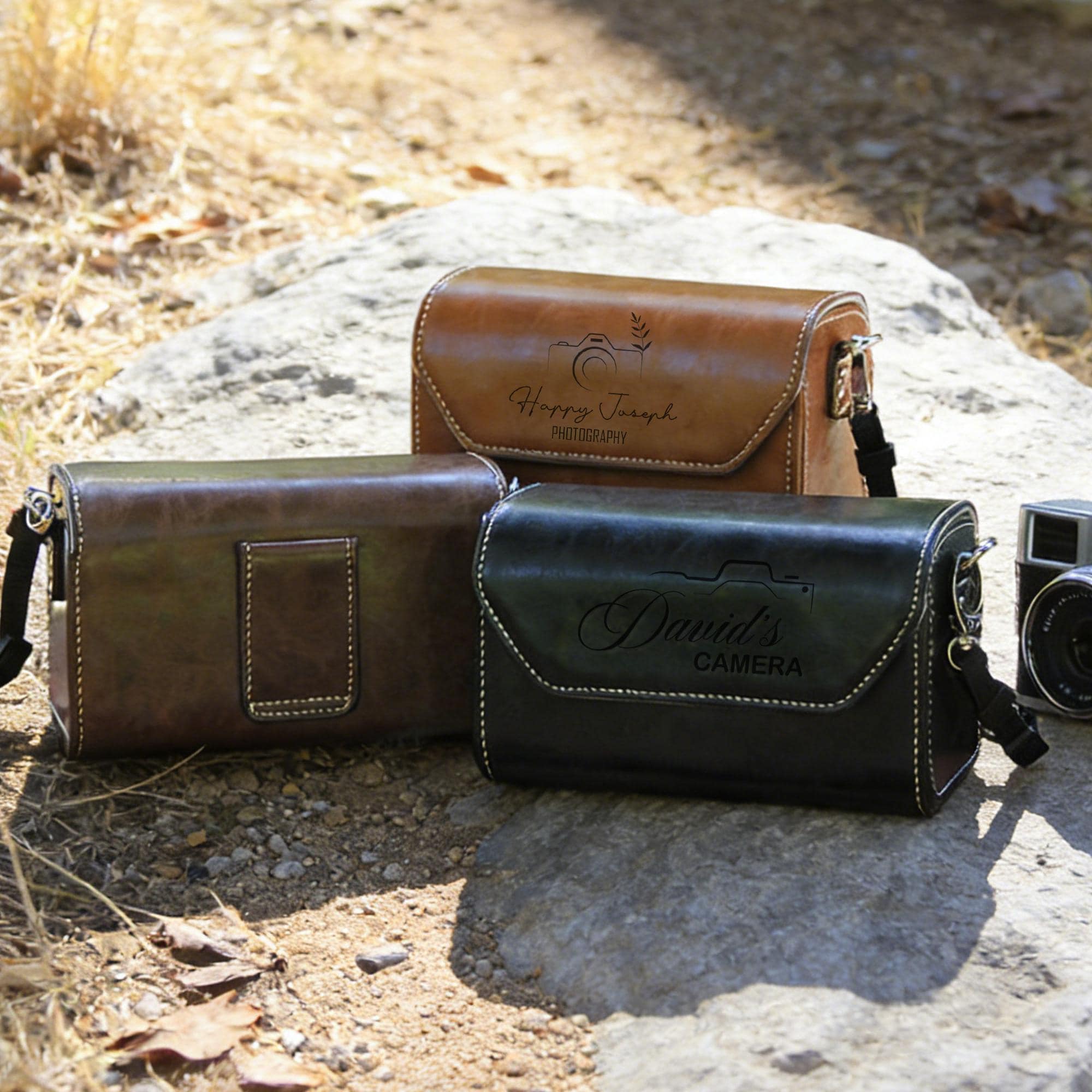 Personalized Leather Camera Bag, Travel Camera Pouch, Horizontal ...