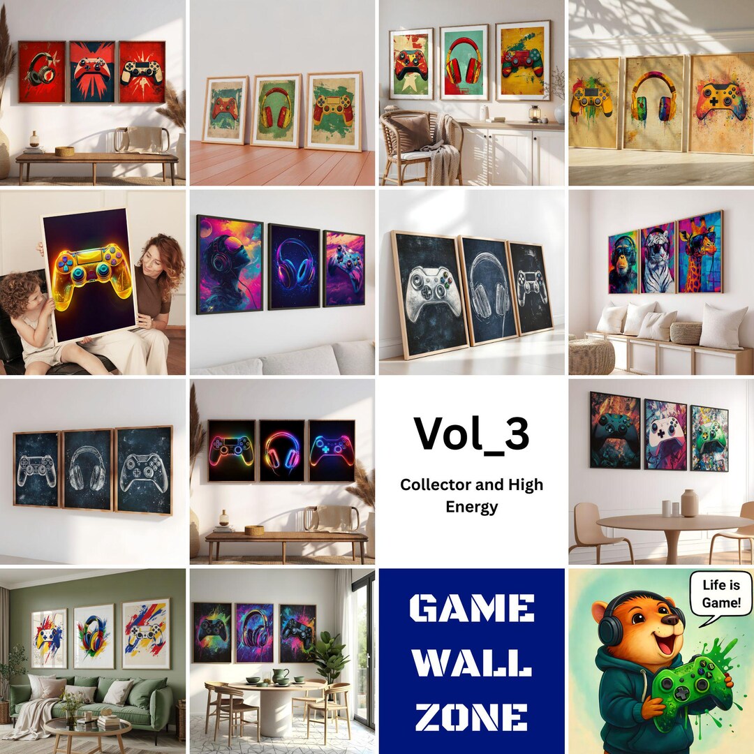 100 Gaming Posters Bundle – Digital Download – Vol_3, Neon Gaming Wall ...
