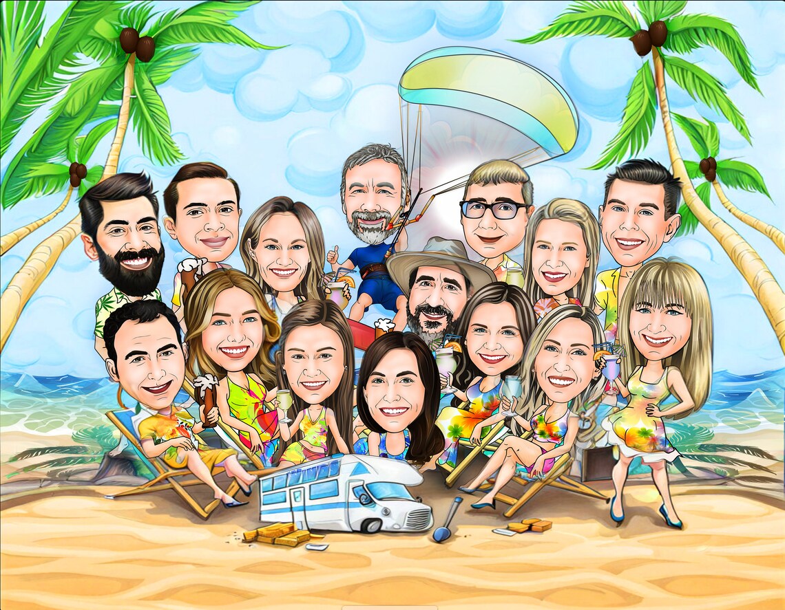 Group Cartoon Style Caricature, Price for 1 Person - Etsy