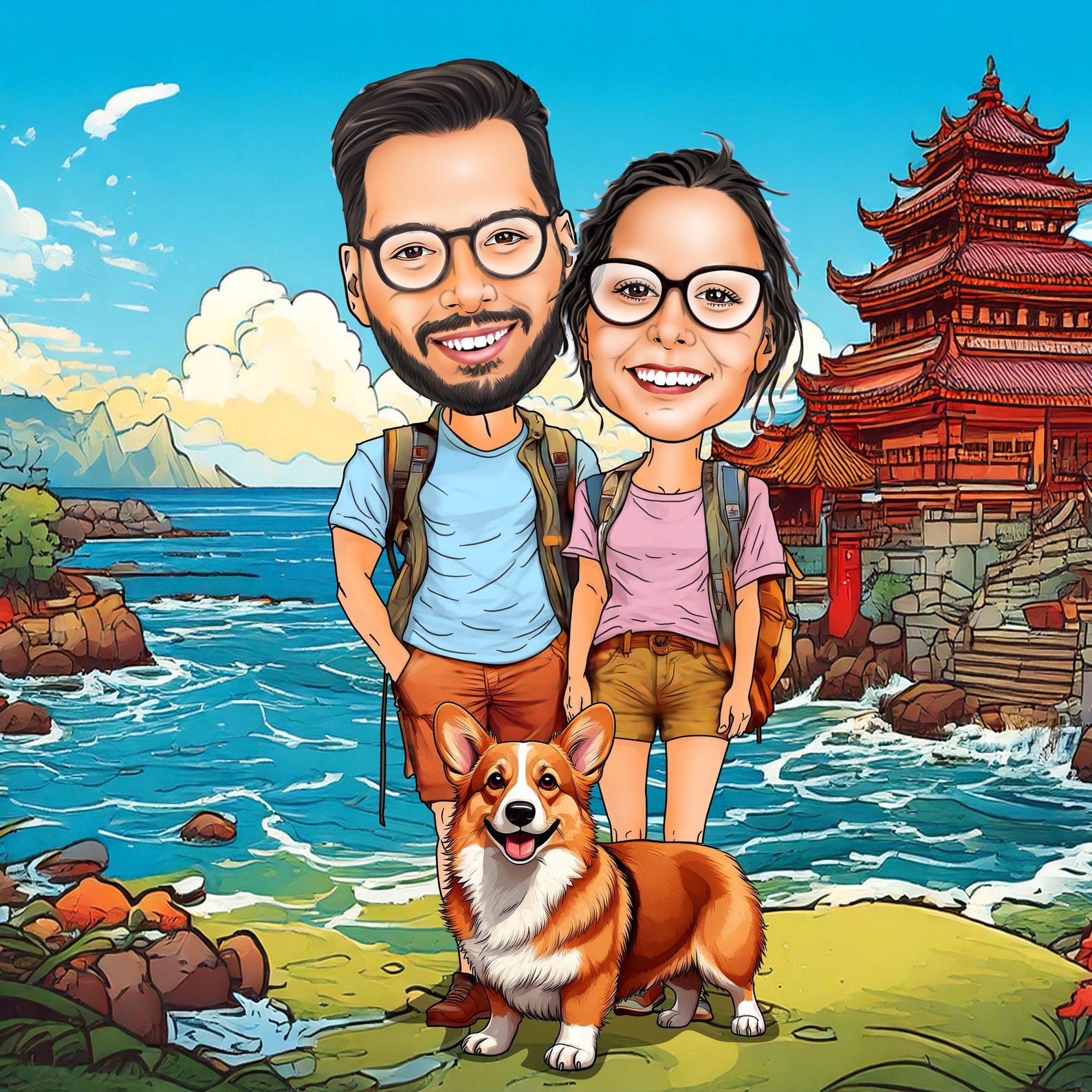 Cartoon Style Caricature, Price for 1 Person+ Background - Etsy