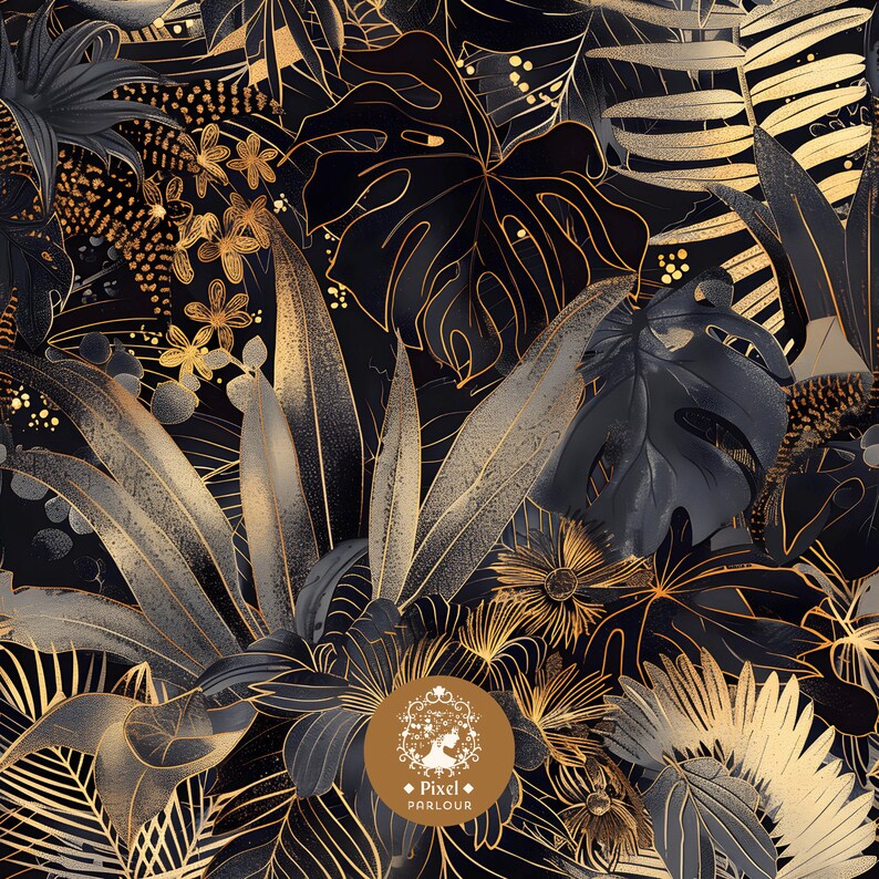 Jungle Wallpaper Seamless Pattern Downloadable Jungle Pattern File Gold ...