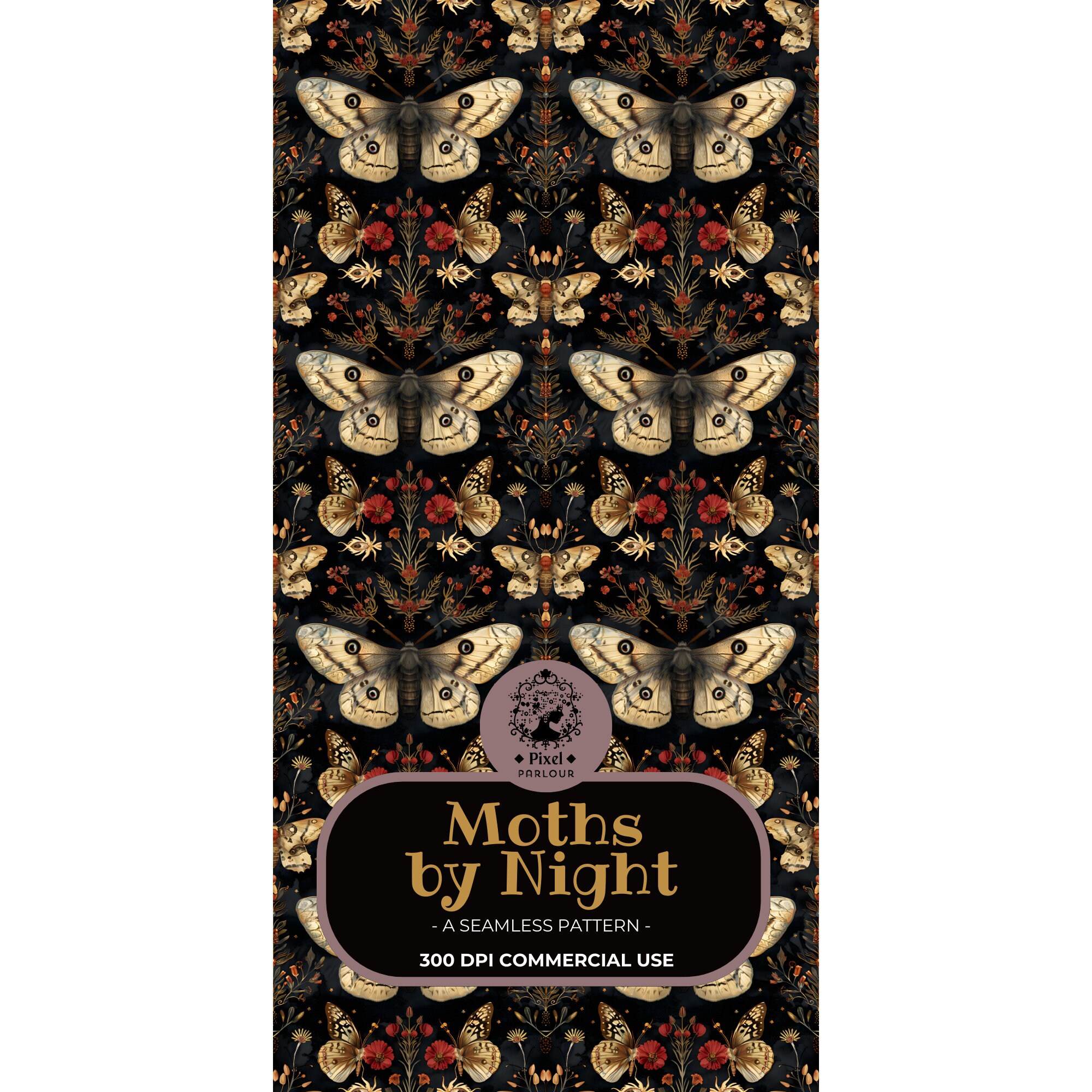 Moths Seamless Pattern Moth Wallpaper Moths Botanical Print Night Moths Digital Paper Moth ...