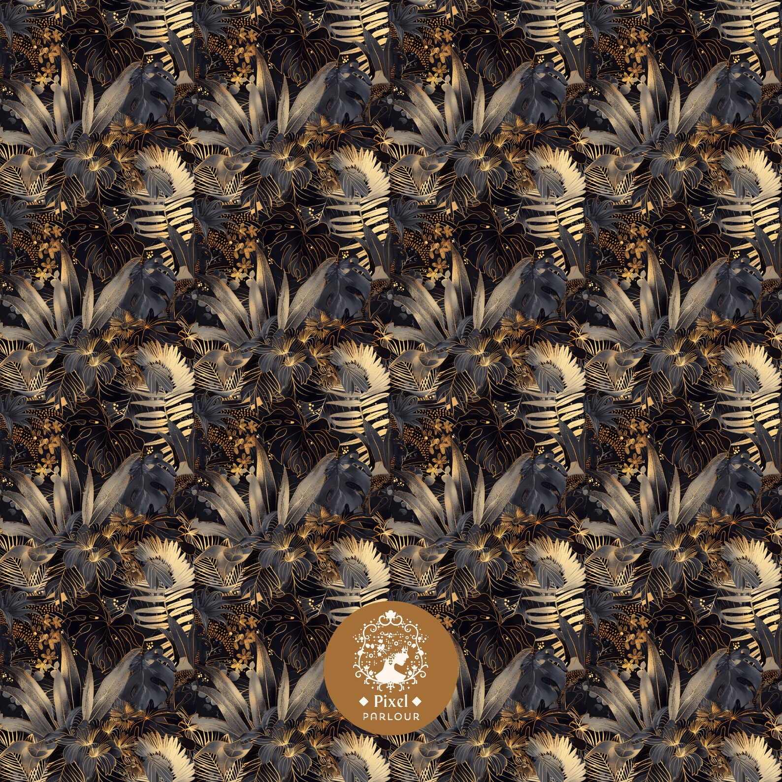 Jungle Wallpaper Seamless Pattern Downloadable Jungle Pattern File Gold ...