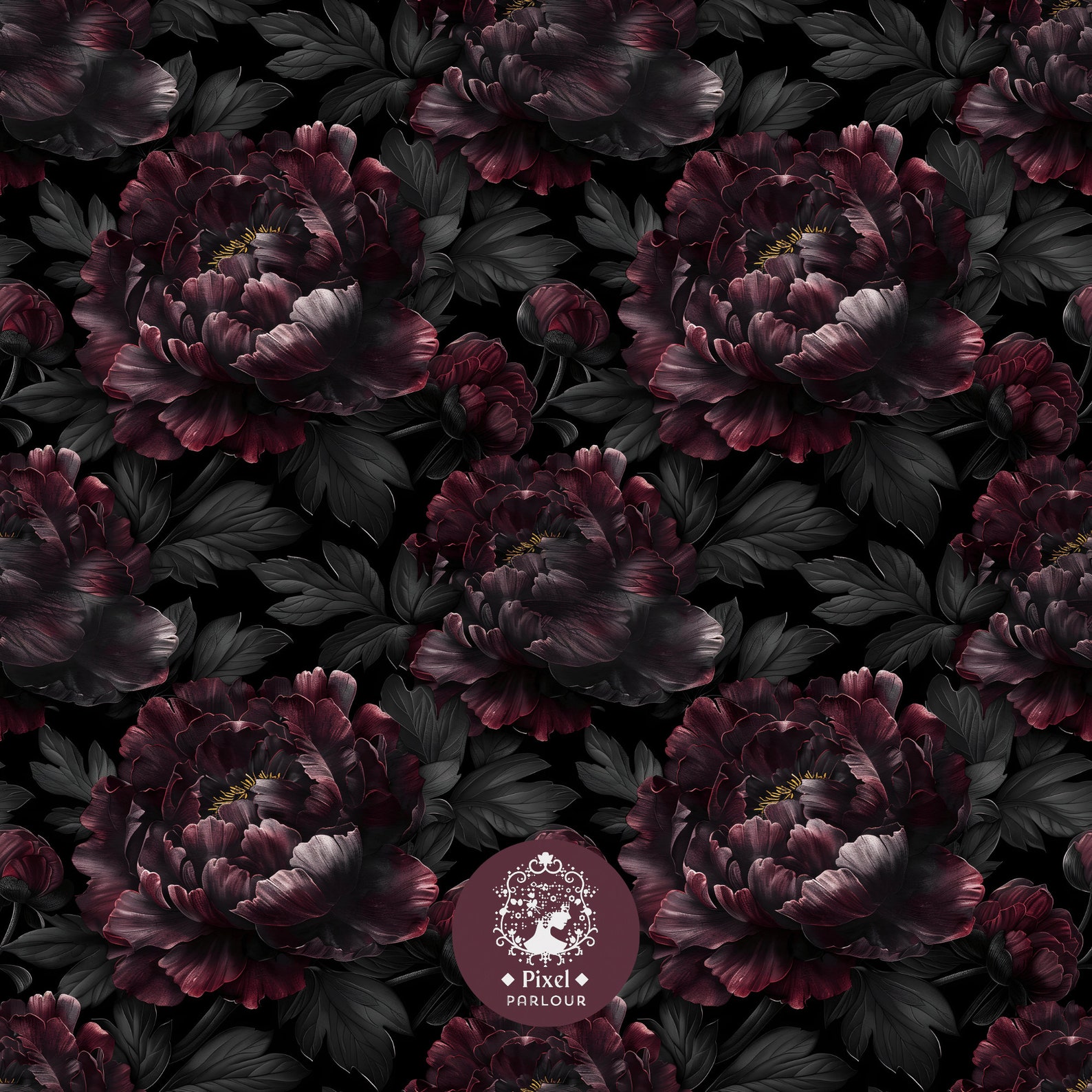 Gothic Peonies Print Seamless Pattern Peonies Dark Botanical Print ...