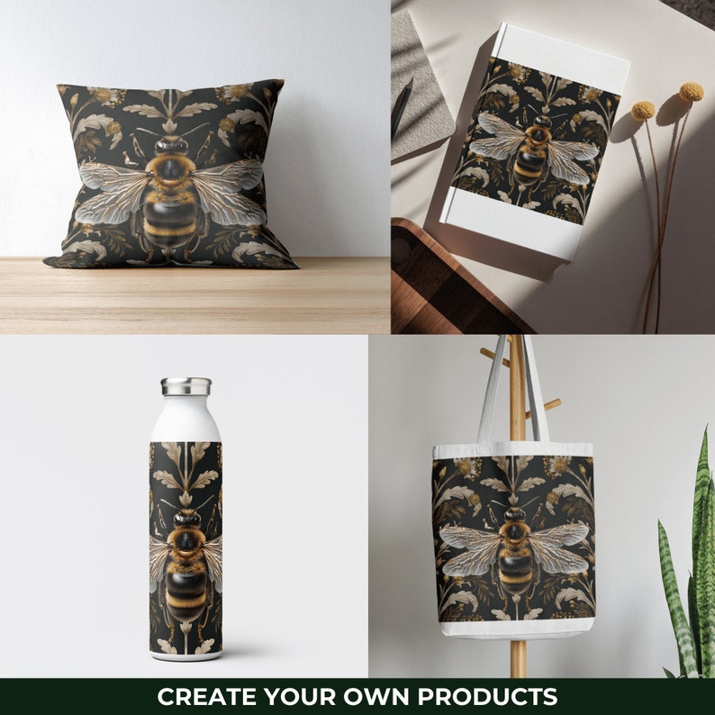 Bee Seamless Pattern Bee Wallpaper Baroque Bees Botanical Print Night ...