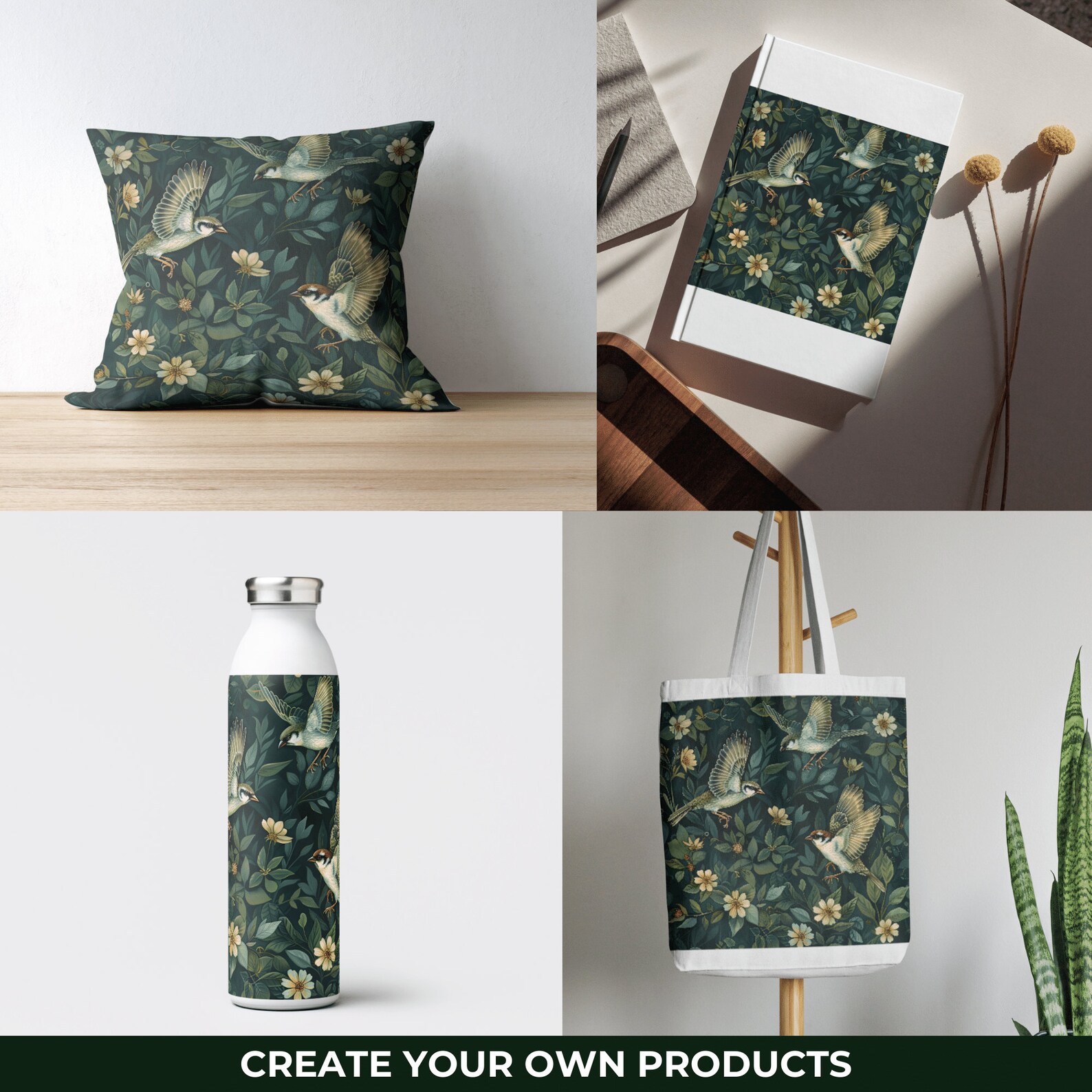 Woodland Pattern Birds Seamless Paper Woodland Sparrows Pattern Bird ...
