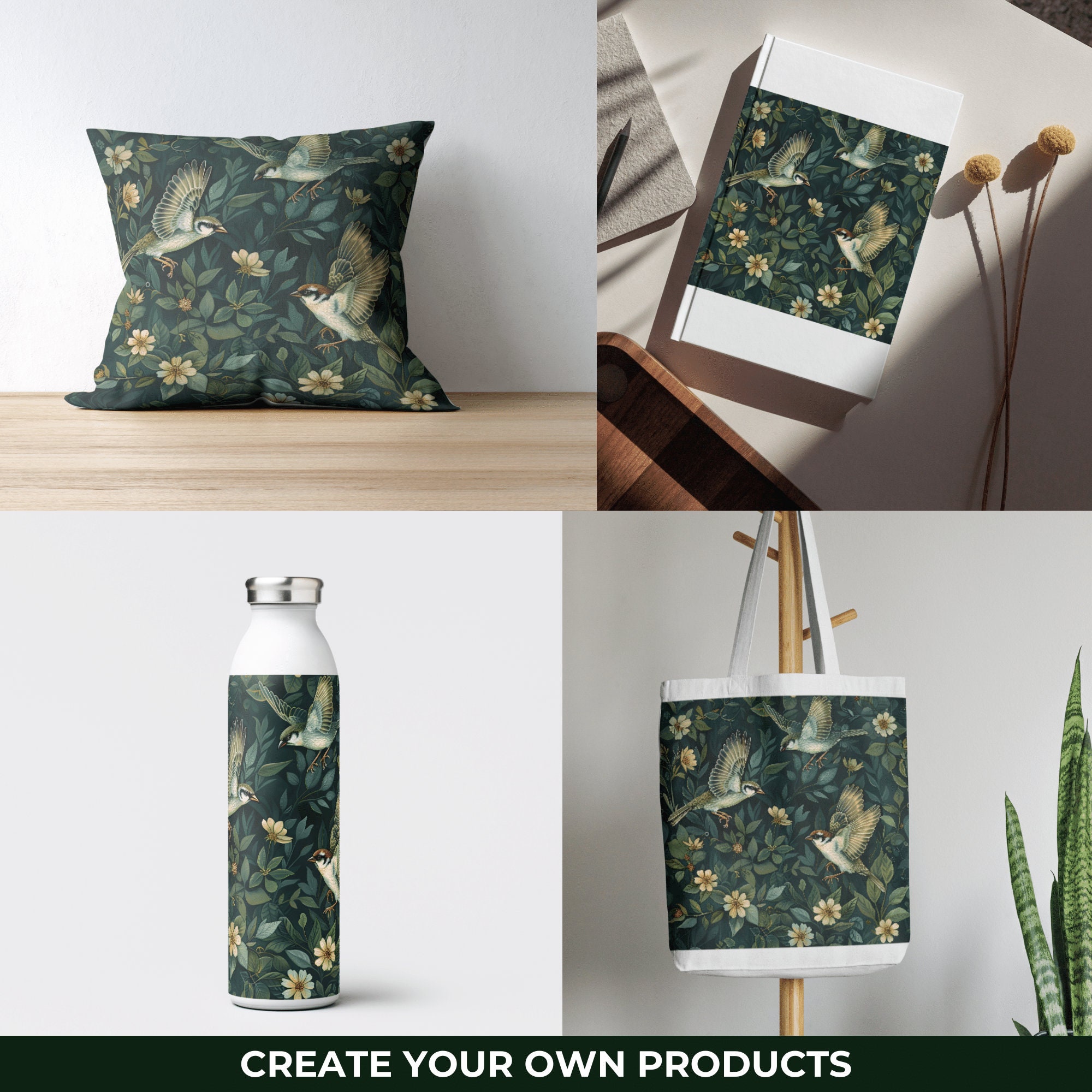 Woodland Pattern Birds Seamless Paper Woodland Sparrows Pattern Bird ...