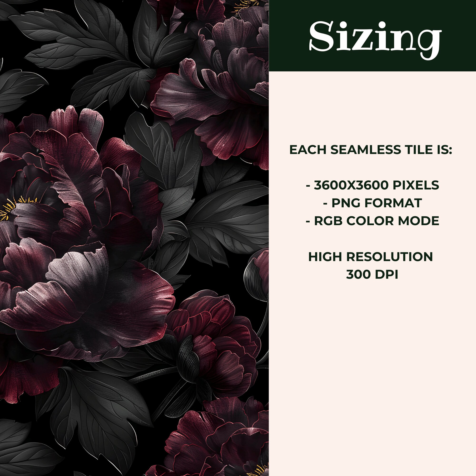 Gothic Peonies Print Seamless Pattern Peonies Dark Botanical Print ...