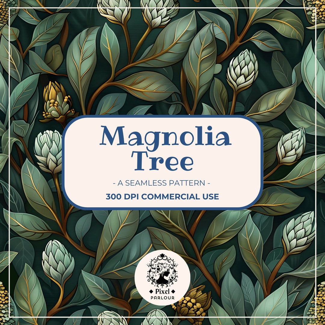 Magnolia Pattern Botanical Seamless Magnolia Tree Print Lush Green ...