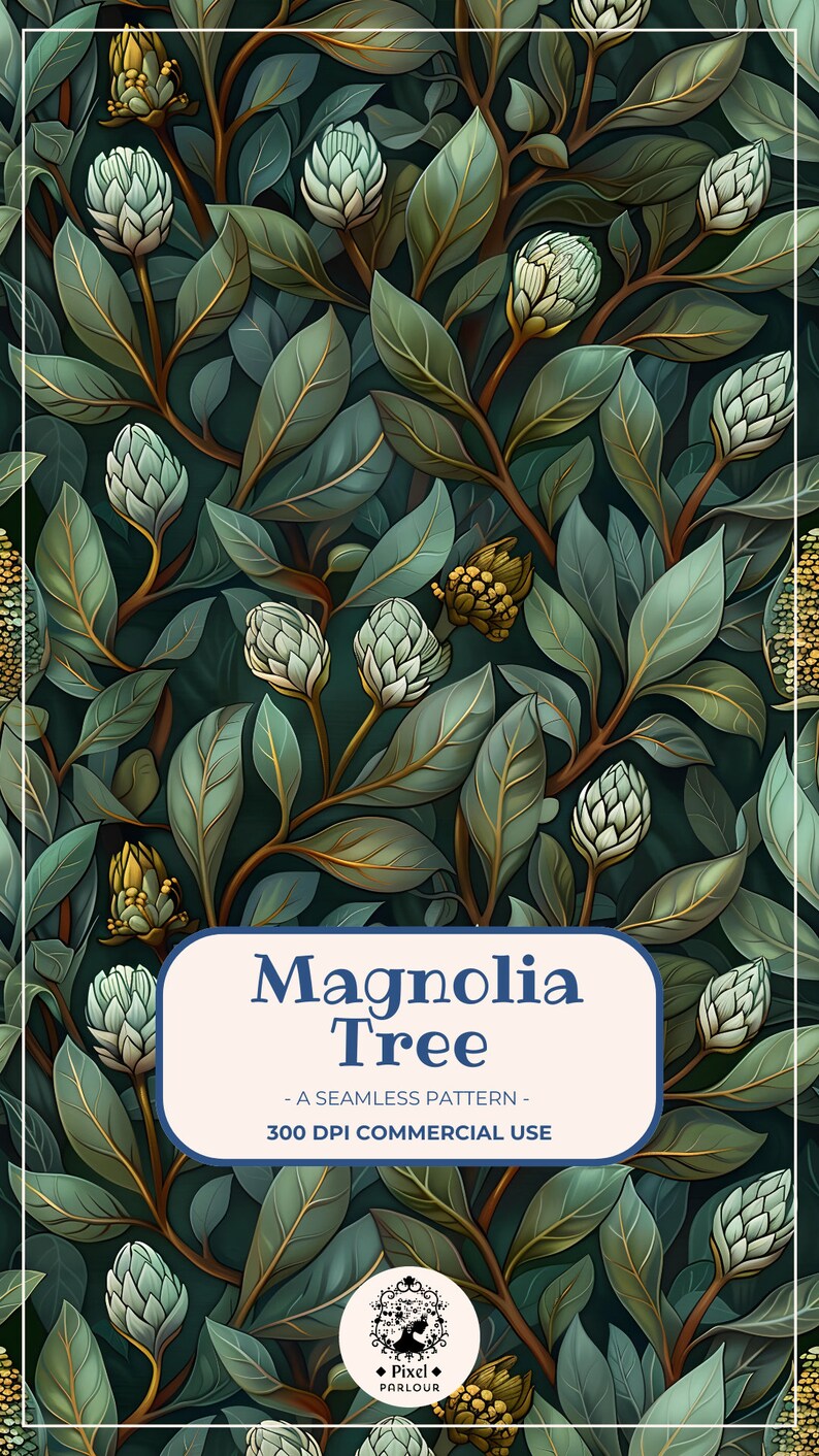 Magnolia Pattern Botanical Seamless Magnolia Tree Print Lush Green ...