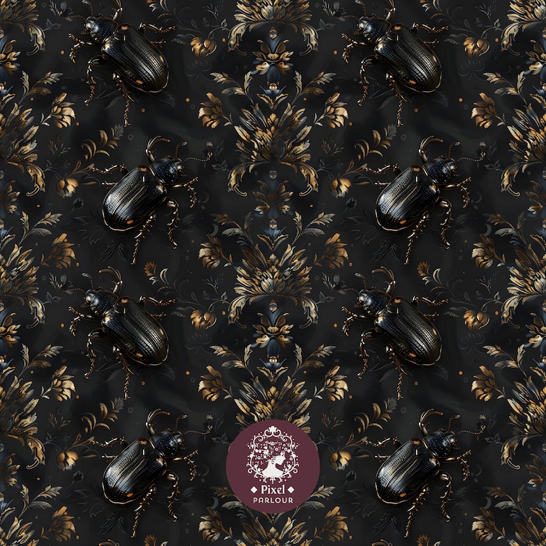 Beetle Seamless Pattern Elephant Beetle Wallpaper Beetle Botanical Print Damask Digital Paper ...