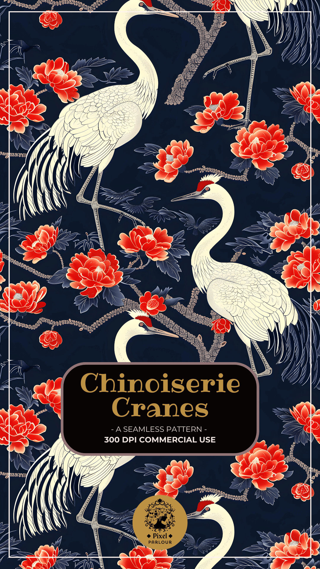 Chinoiserie Wallpaper Pattern Crane Print Crane Wallpaper Crane ...