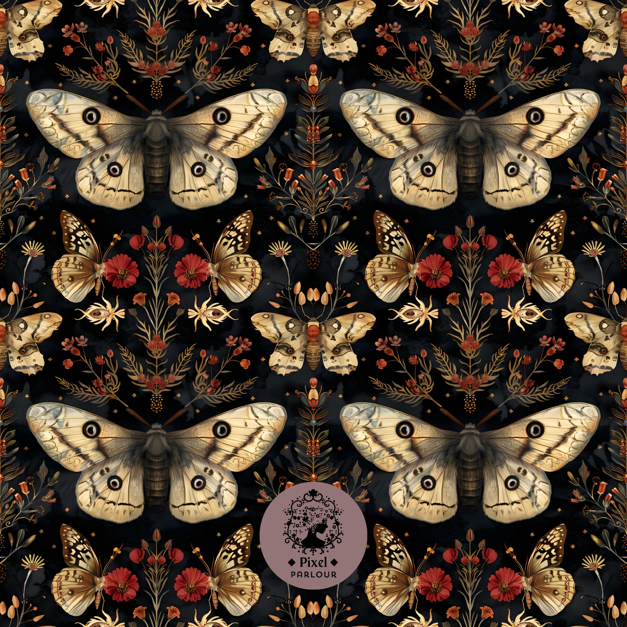 Moths Seamless Pattern Moth Wallpaper Moths Botanical Print Night Moths Digital Paper Moth ...