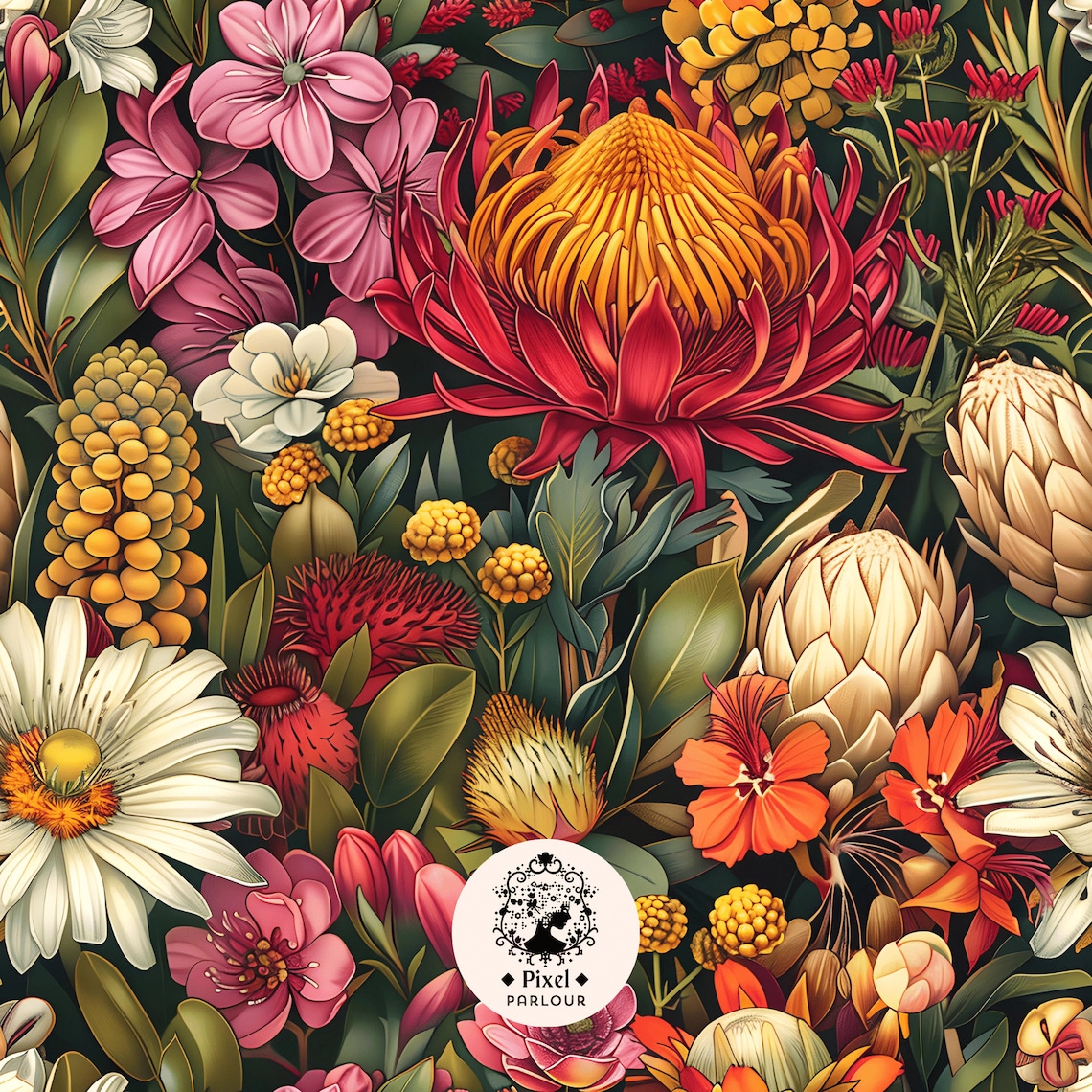 Australian Botanical Print Seamless Pattern Flowers Exotic Flowers ...