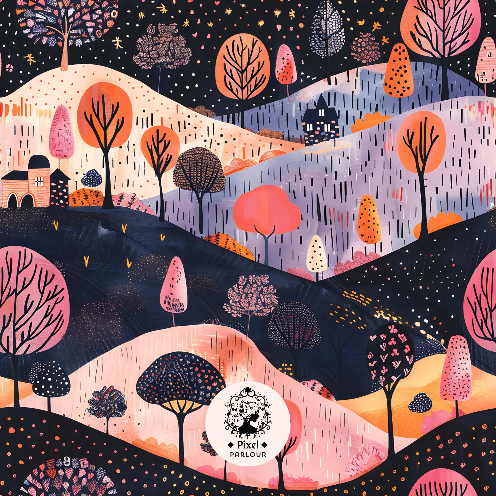 Sweet Rolling Hills Seamless Pattern, Hills Print, Landscape Wallpaper ...