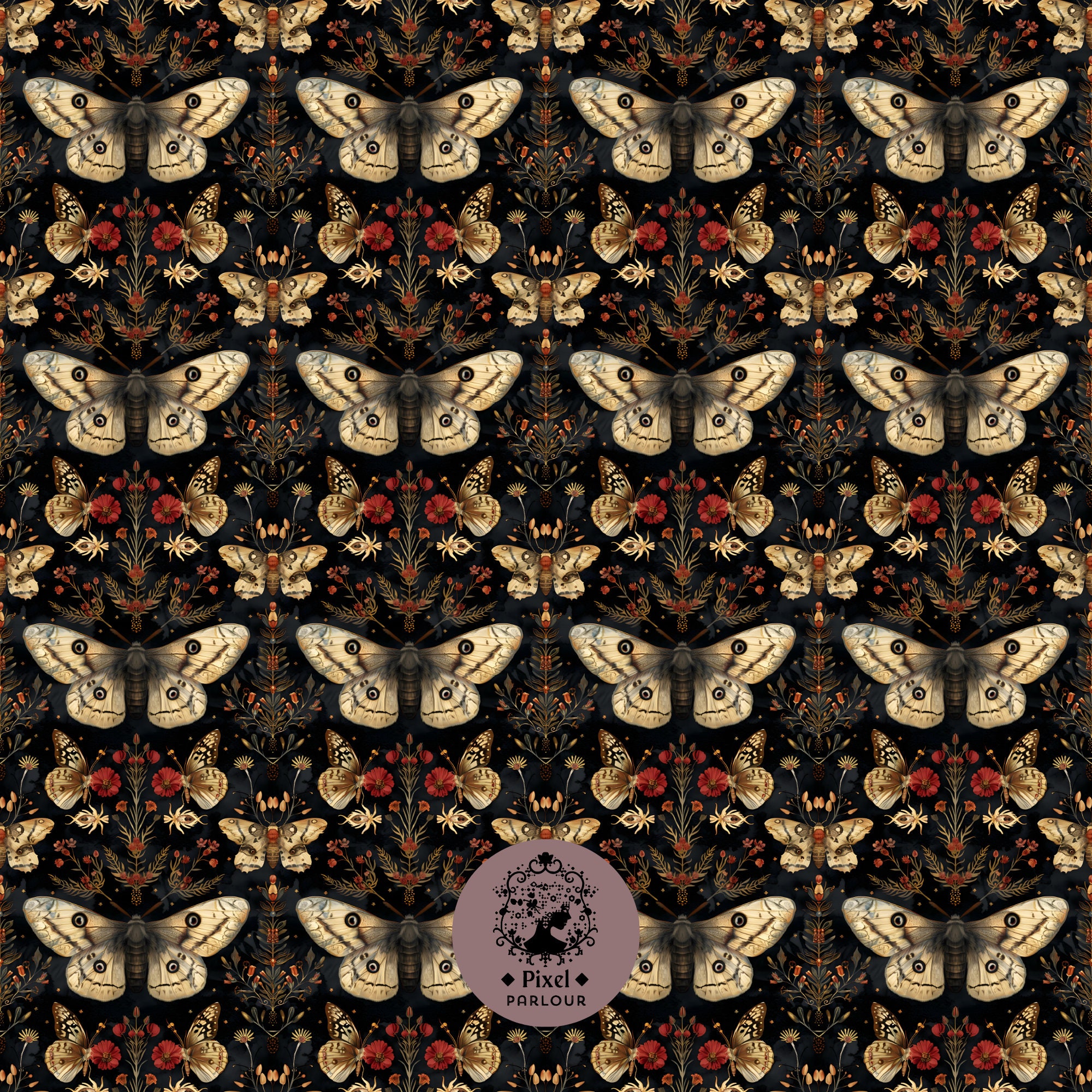 Moths Seamless Pattern Moth Wallpaper Moths Botanical Print Night Moths Digital Paper Moth ...