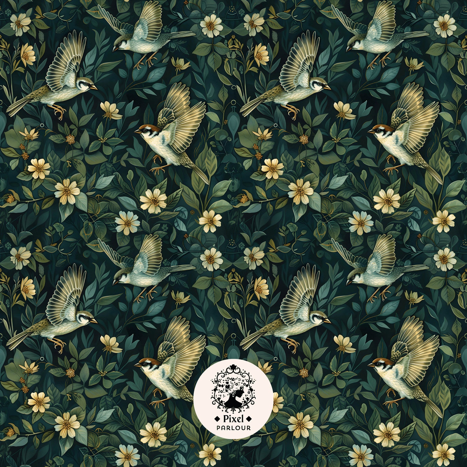 Woodland Pattern Birds Seamless Paper Woodland Sparrows Pattern Bird ...