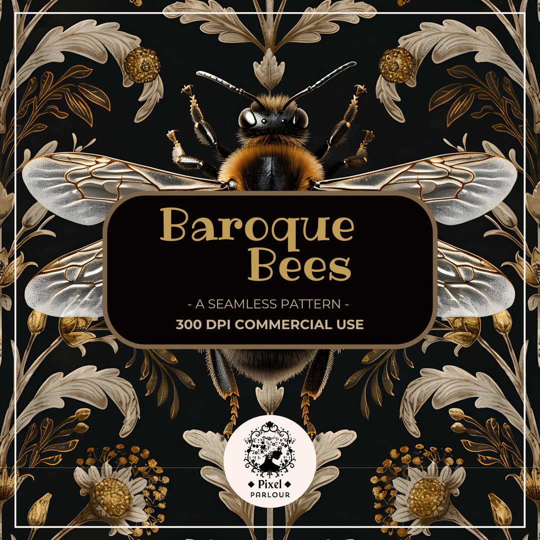 Bee Seamless Pattern Bee Wallpaper Baroque Bees Botanical Print Night ...