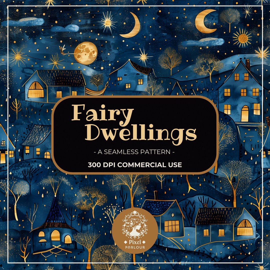 Fairy Village Pattern Fairy Pattern Fairy Seamless Pattern Night Time ...